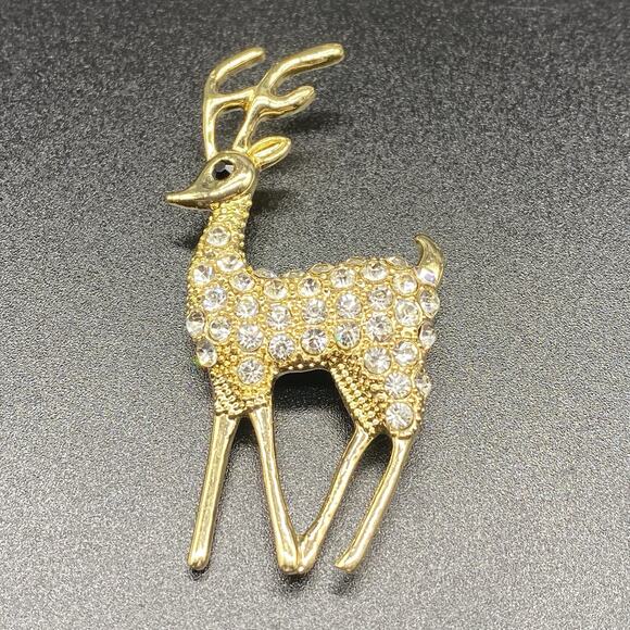 Estate | Jewelry | Signed Monet Rhinestone Deer Brooch Pin Gold Tone ...